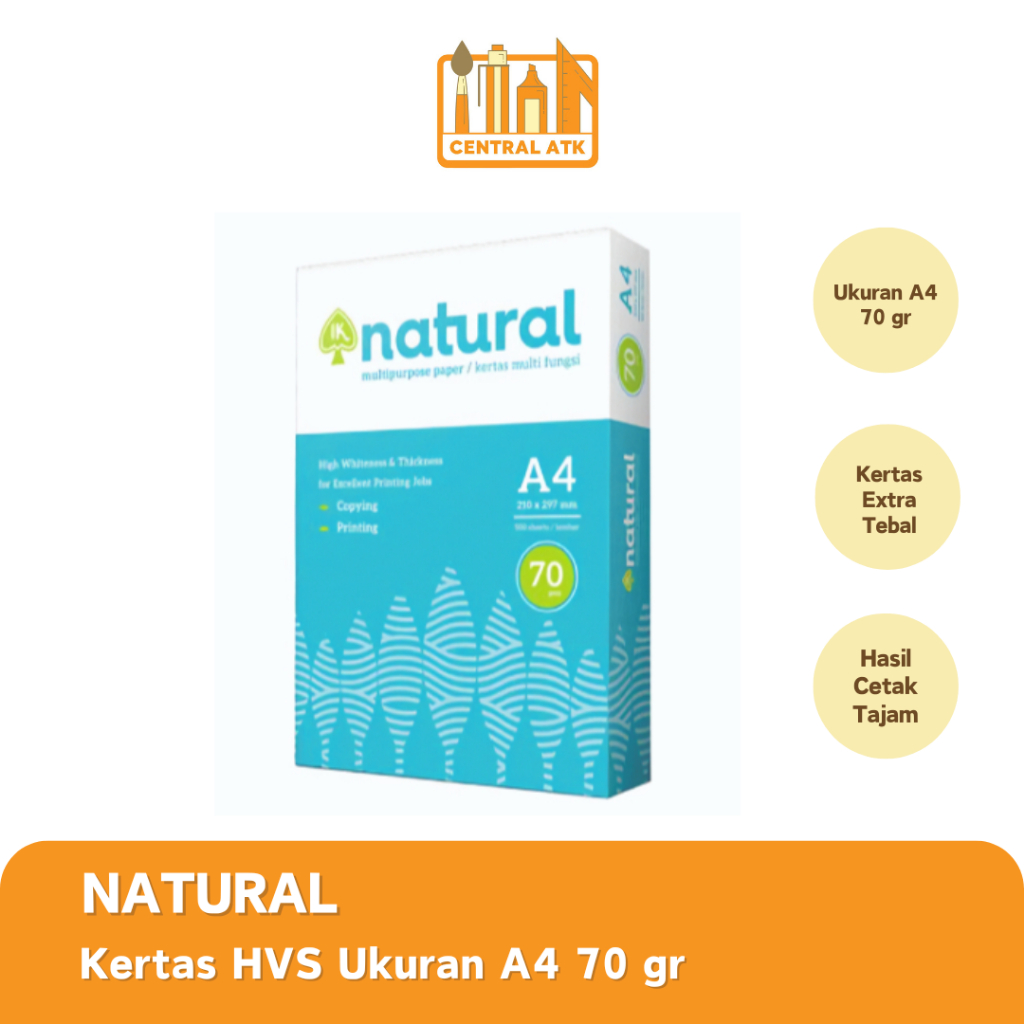 Jual KERTAS HVS / PRINT / FOTOCOPY NATURAL A4 70 GRAM (1 RIM) | Shopee Indonesia