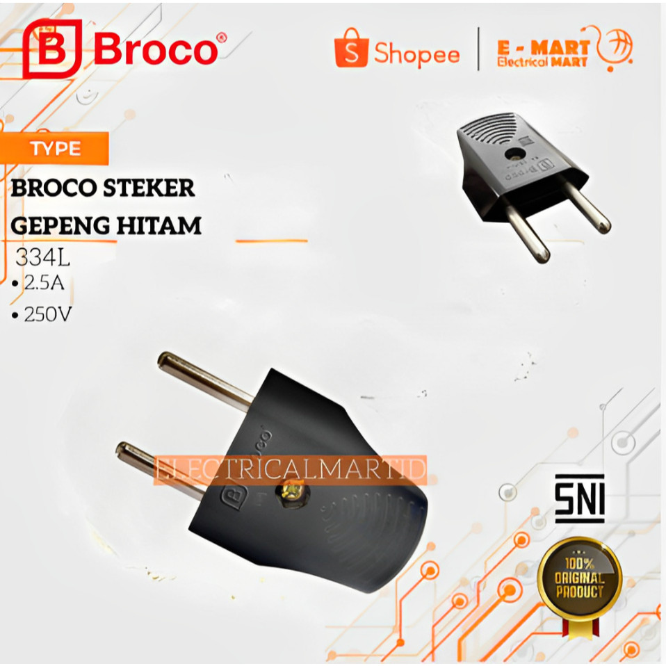 Jual BROCO Steker GEPENG 344LN Colokan Listrik Gepeng Hitam | Shopee ...