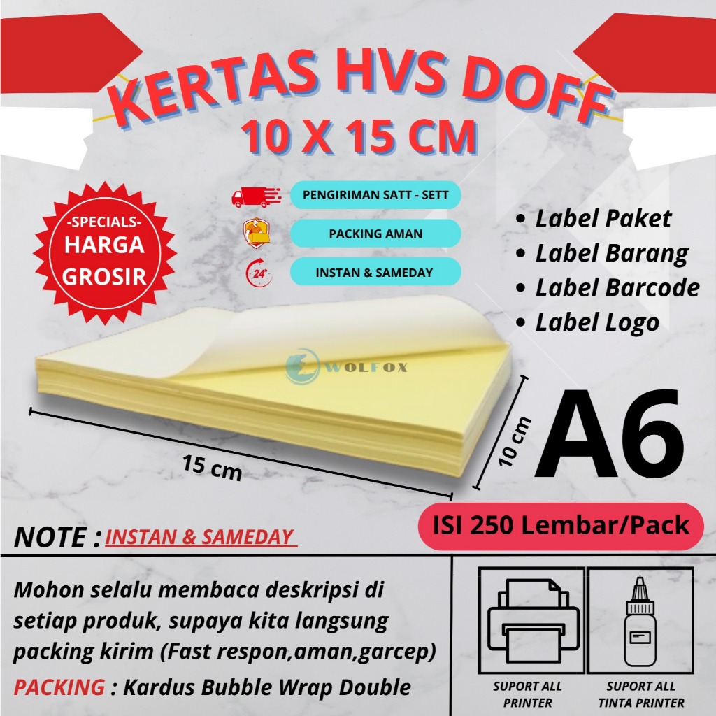 Jual LABEL STIKER A6 ISI 250 LEMBAR / KERTAS STIKER HVS UKURAN A6 ...