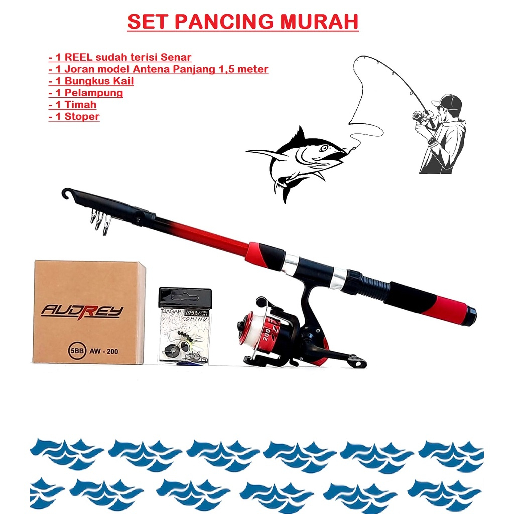 Jual Set Pancing Joran Antena 150Cm+Reel 200 Audrey/Boom/Atom Spool ...
