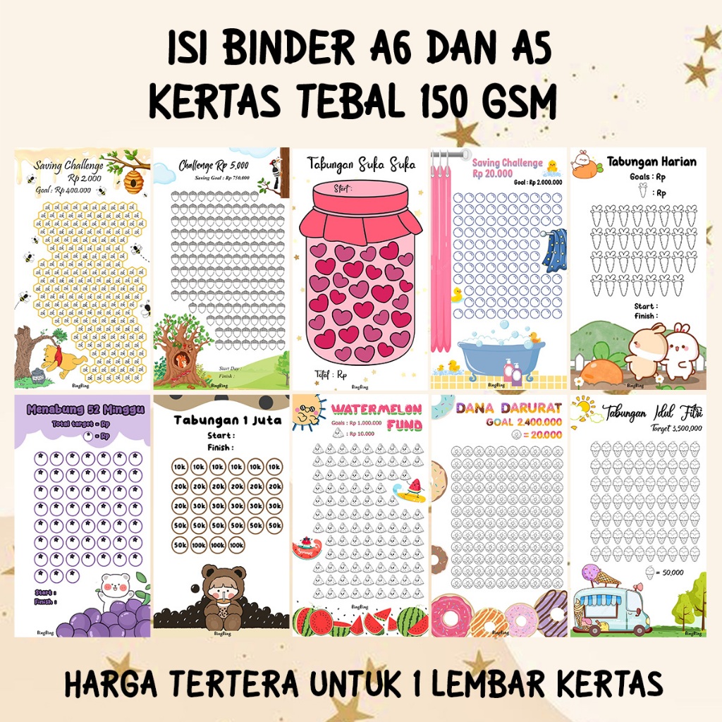 Jual ISI BINDER A6 6 Ring (6 Lubang) V1 Saving Challenge Menabung | Shopee Indonesia