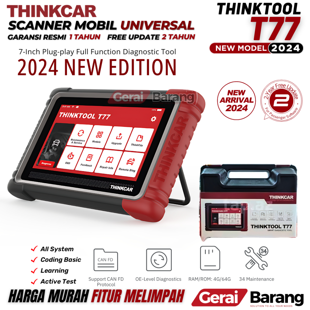 Jual Scanner Mobil Universal New THINKCAR THINKTOOL T77 Support CANFD DoIP Coding Learning ...
