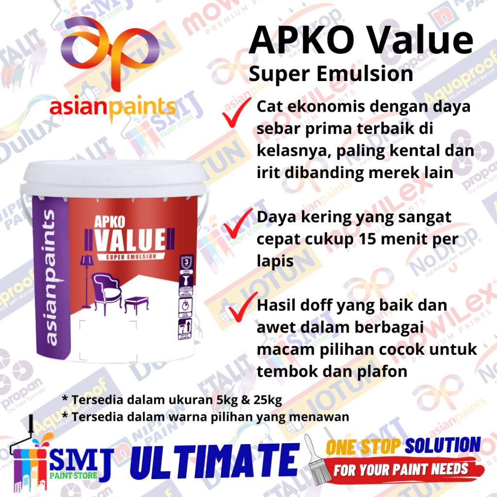 Jual Cat Tembok & Plafon ASIAN PAINT APKO Value READY MIX 25kg | Shopee ...