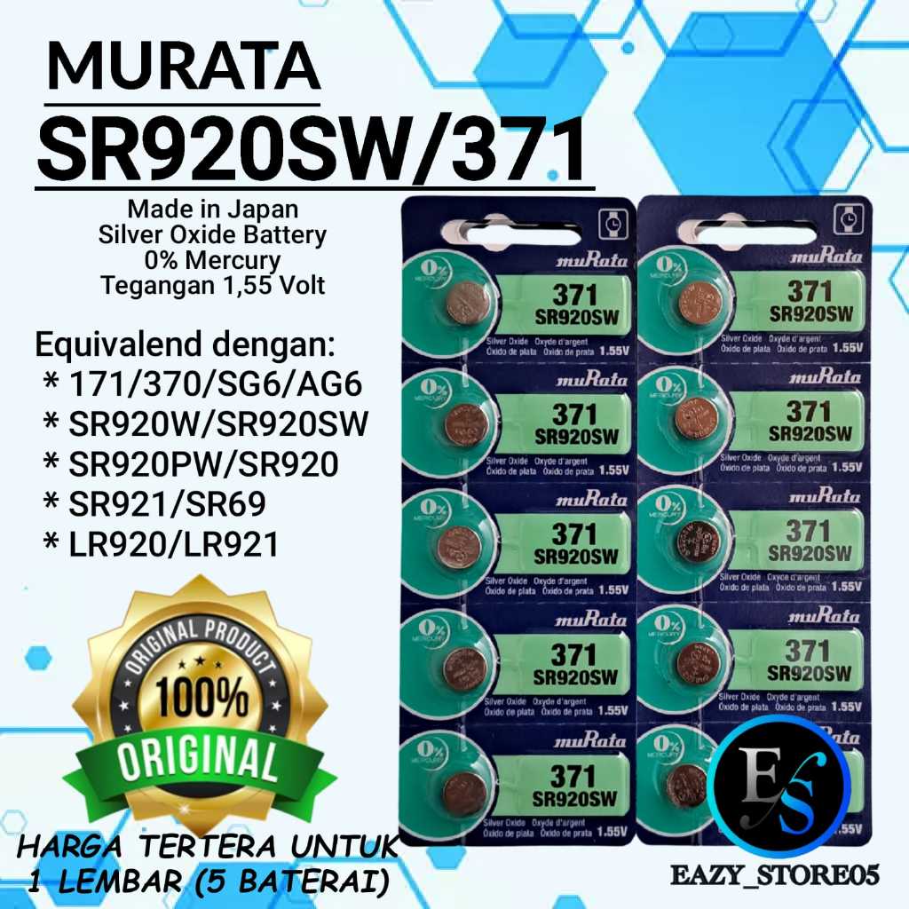 Jual Baterai Murata 371 SR920SW Original Made In Japan Batrai Jam Tangan SR 920 SW AG6 Sony Ori ...