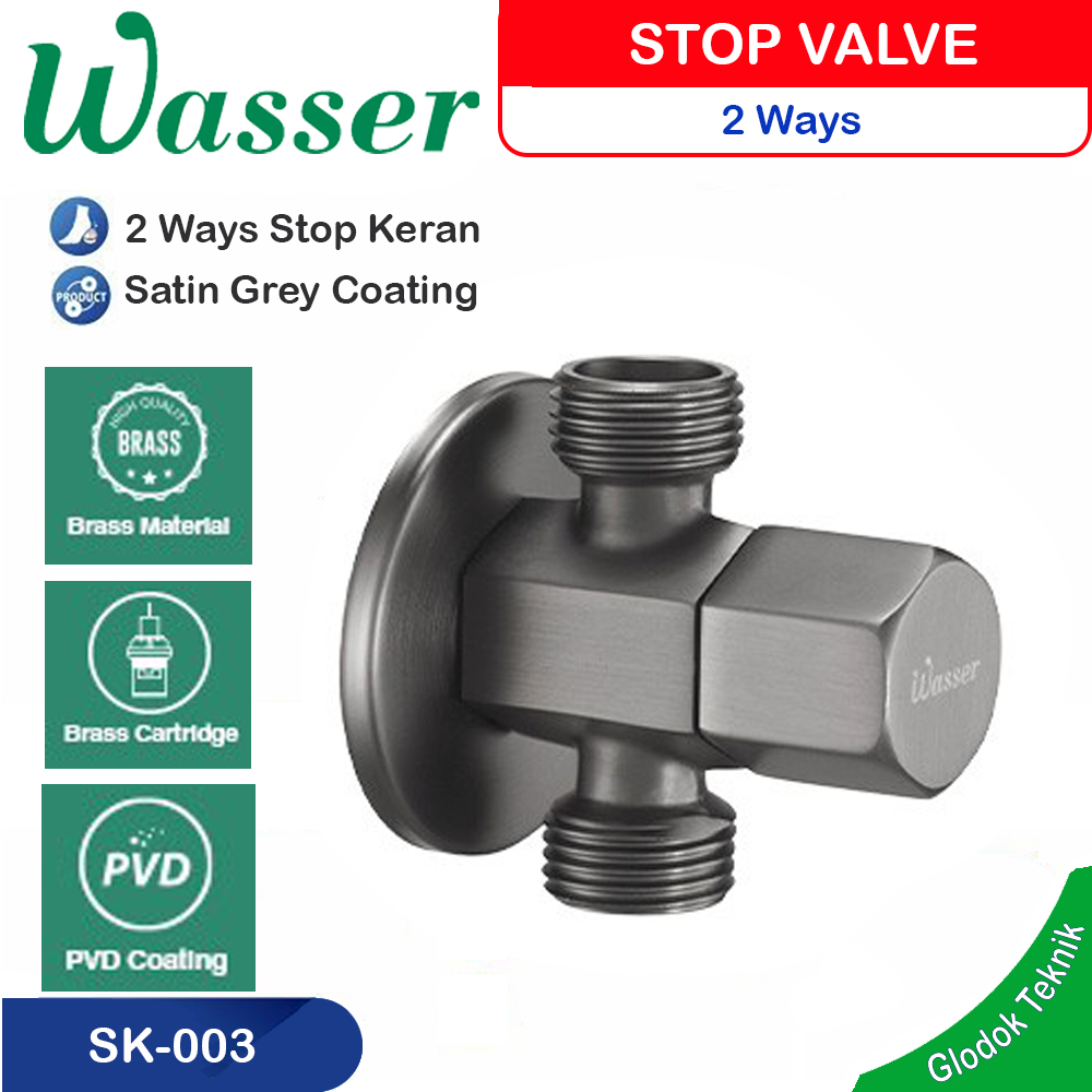 Jual Wasser kran shower Double 2 way SK-003 Satin Grey Hexagonal Stop Valve | Shopee Indonesia