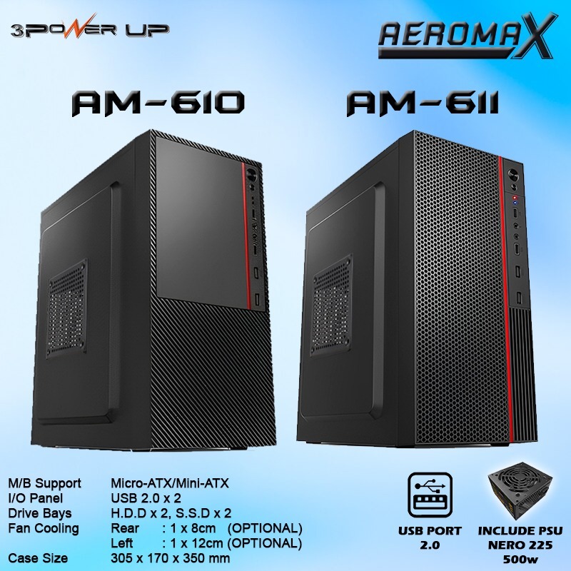 Jual Casing PC 3 Power Up AEROMAX AM-610 & AM-611 with PSU NERO-225 ...