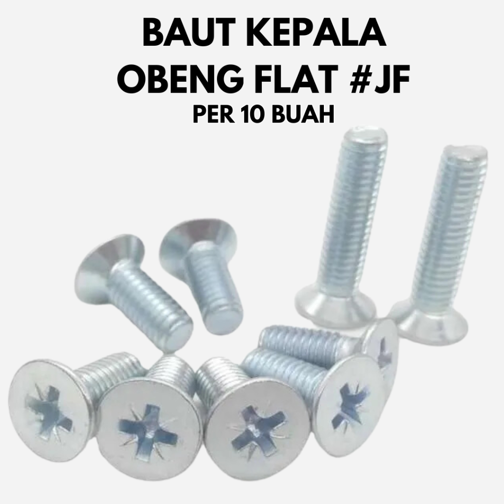 Jual Per 10 buah Baut JF M 4 x 50 mm Bolt Kepala Obeng Plus Flat Gepeng Galvanis Pengencang ...