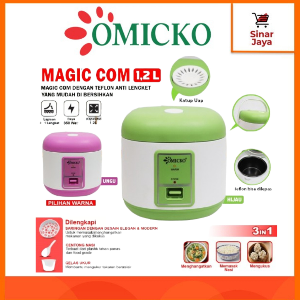 Jual OMICKO MC-101 / MC-108 Magic Com 1.2 Lt / 1.8 Liter 3in1 (Anti Lengket) | Shopee Indonesia