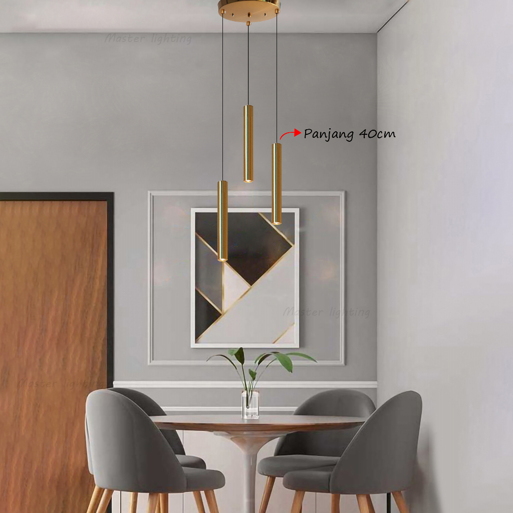 Jual Lampu gantung void 3lampu body gold model tabung panjang 20cm 40cm 3in1 ruang makan ...