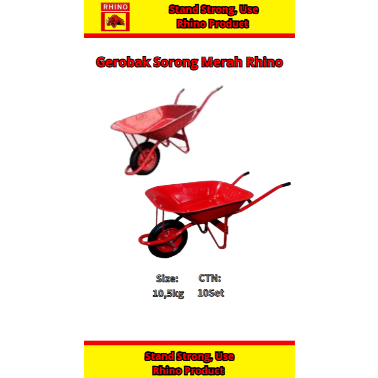 Jual Gerobak Sorong Pasir Merah Rhino / Troli Dorong Cor Semen ...