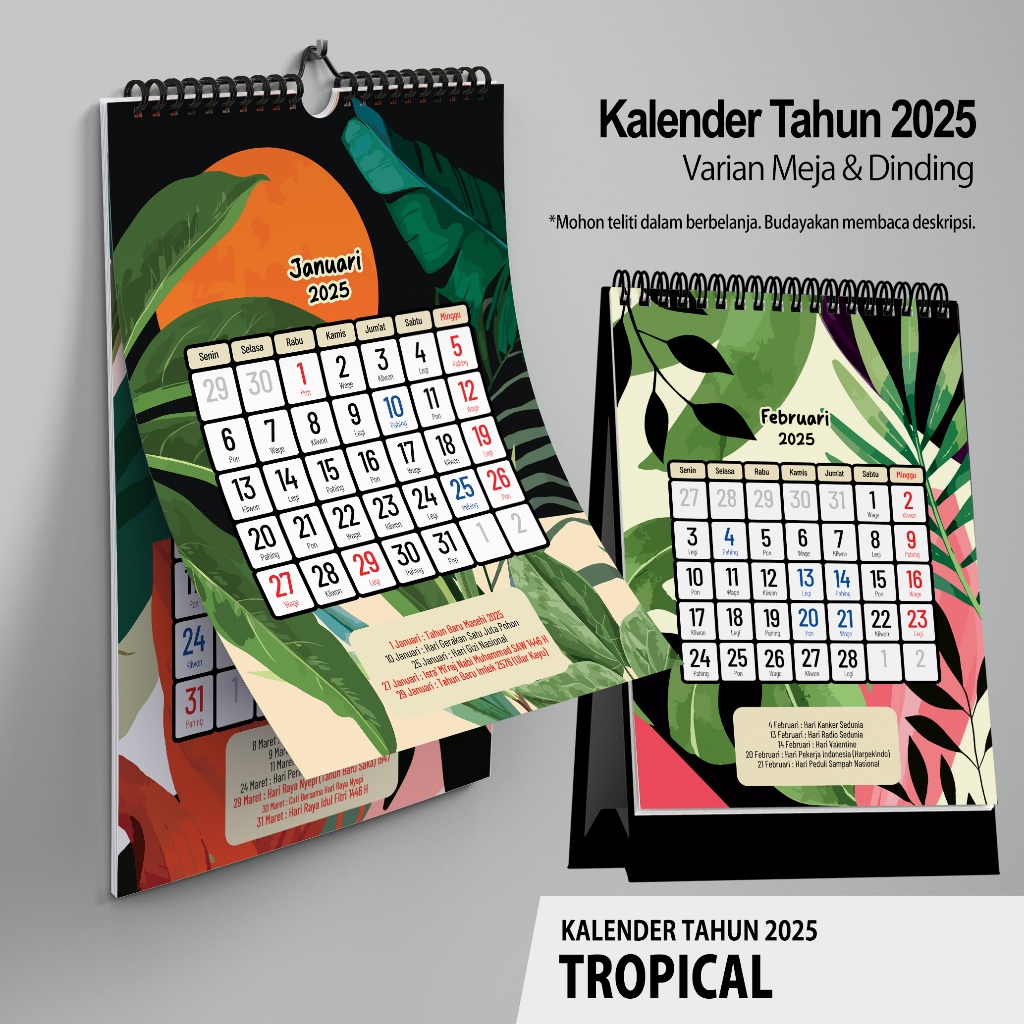 Jual KALENDER 2025 𝗧𝗥𝗢𝗣𝗜𝗖𝗔𝗟 DAUN-DAUN Aesthetic Dinding A4 dan Meja A5 ...