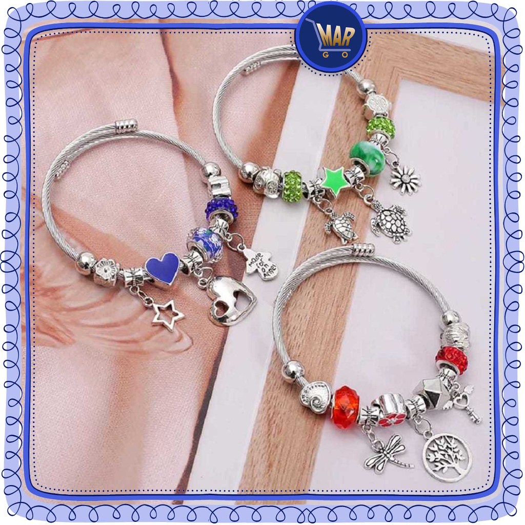 Jual Gelang Pandora Manik Bangle Bandulan Liontin Stainless Titanium ...