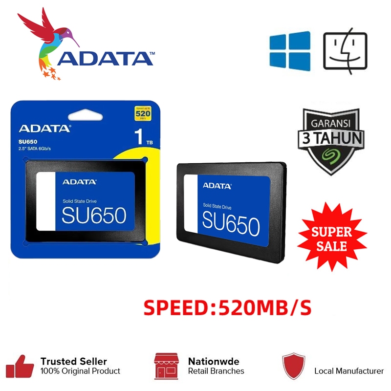 Jual Original Adata SSD SU650 256GB 512GB 1TB SATA 3 Solid state drives/Internal hard drive ...