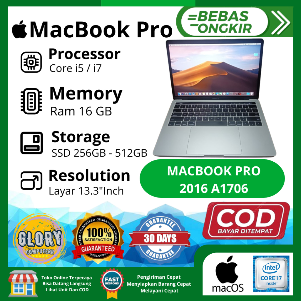 Jual Macbook Pro 2016 A1706 Core i5 / i7 Ram 16GB SSD 256GB / 512GB ...