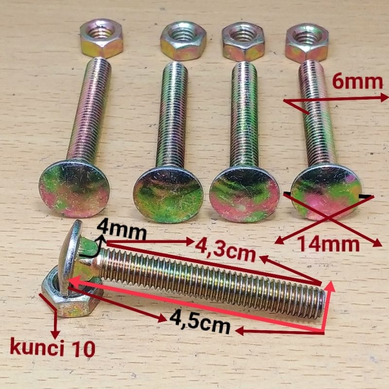 Jual baut payung m6x45mm /baut cb + nut finising yellow zinc plathing ...