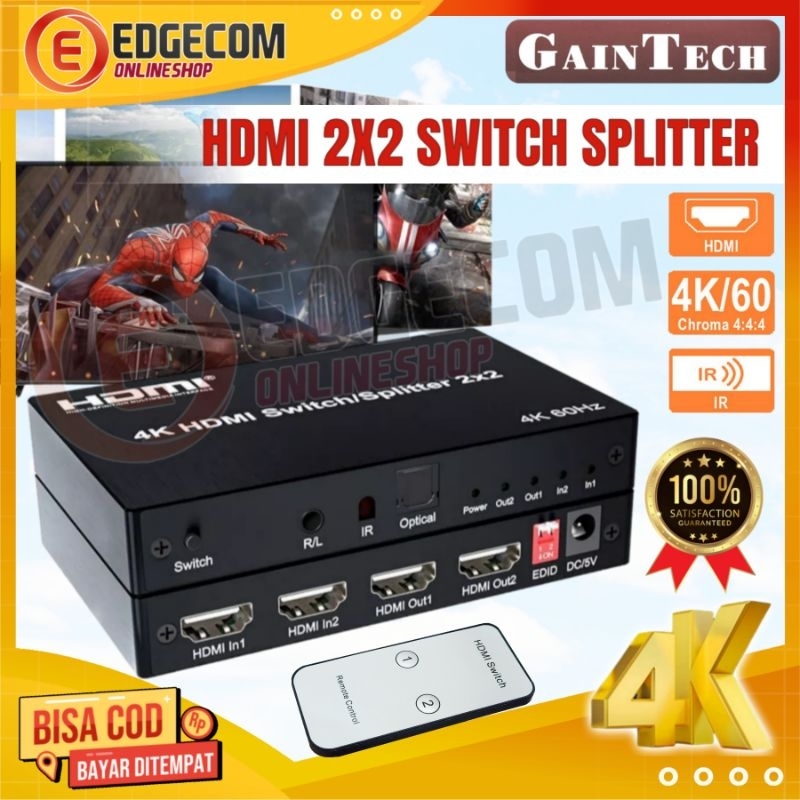 Jual HDMI Switch and Splitter 2x2 / 2in to 2out with Remote GAINTECH ...