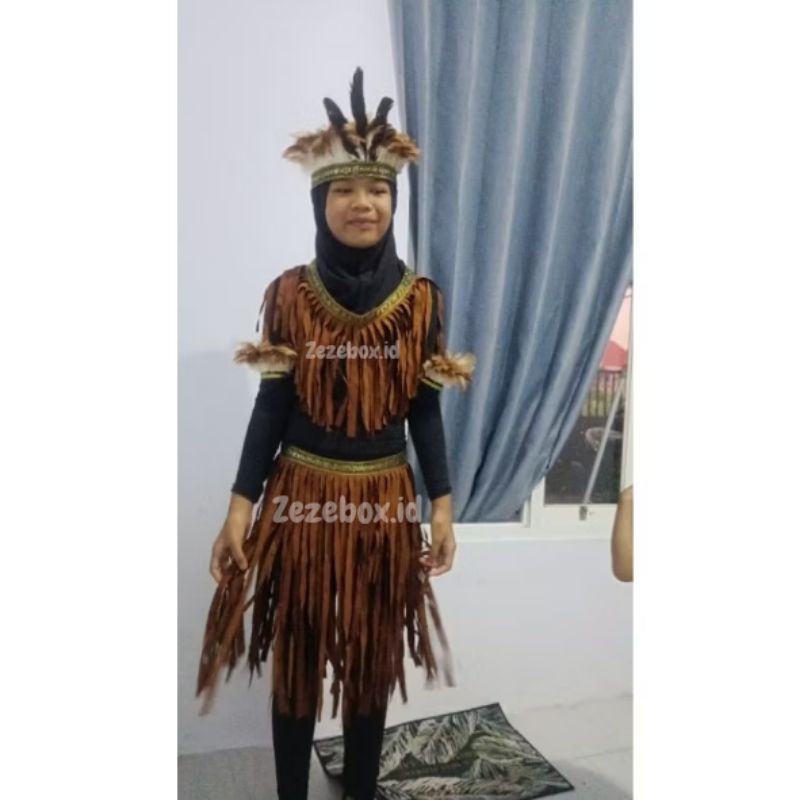 Jual BAJU RUMBAI ADAT DAYAK PAPUA DEWASA & ANAK ANAK 1SET free Anting ...