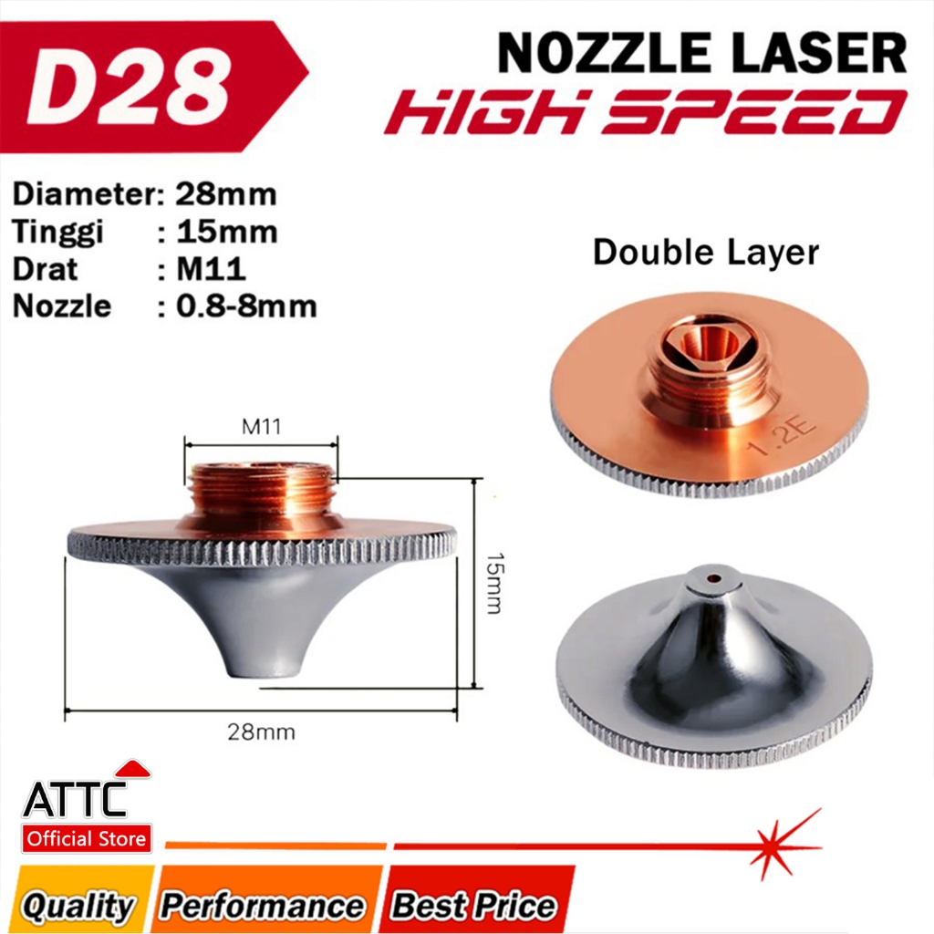 Jual Nozzle Fiber Laser Cutting High Speed Double D28 H15 M11 1.2E 1.5E | Shopee Indonesia