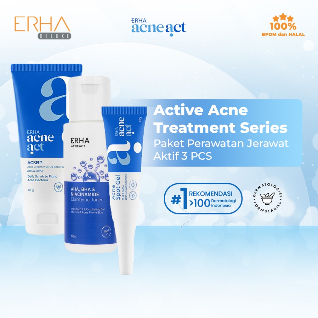 Jual ERHA AcneAct Perawatan Jerawat Aktif 3 Pcs / Sabun ACSBP + Acne ...