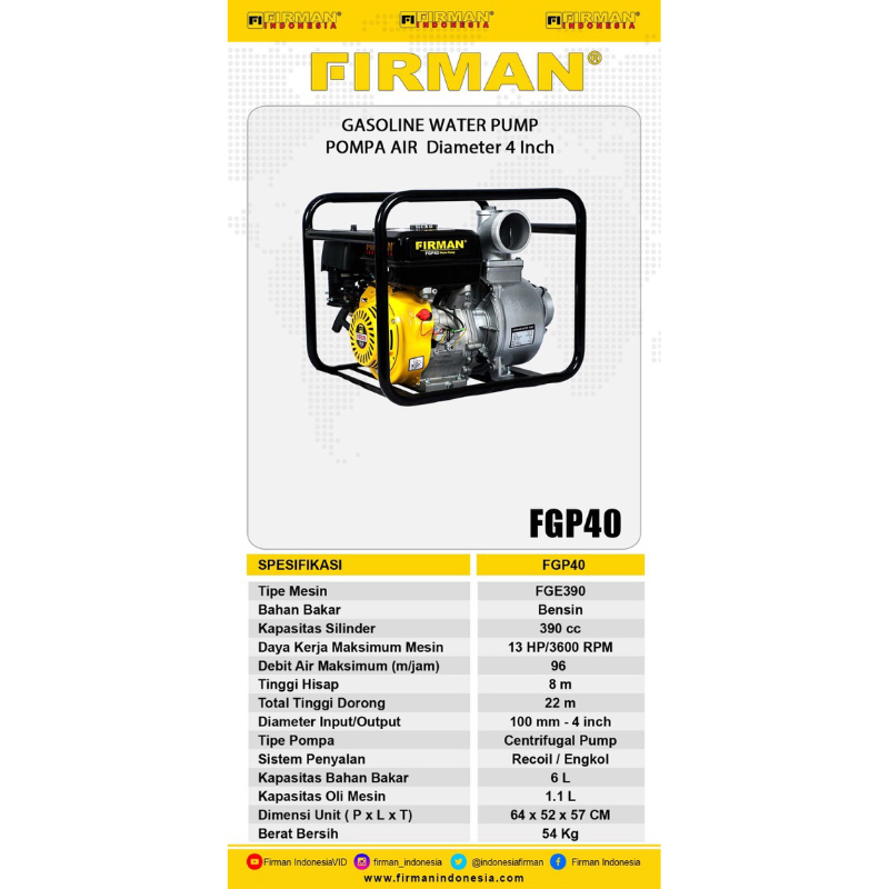 Jual Mesin Pompa Air Irigasi FIRMAN FGP40 4" GX390 13hp | Shopee Indonesia