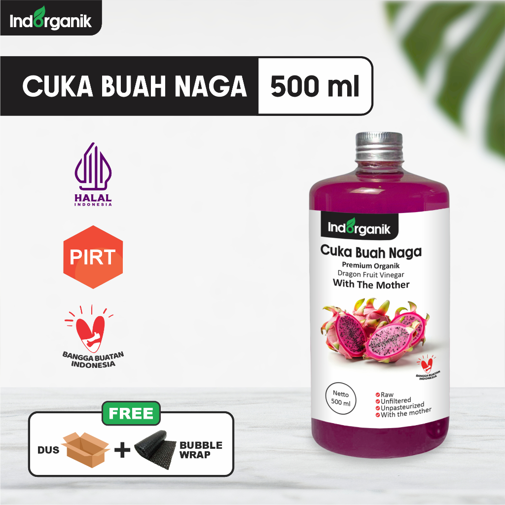 Jual INDORGANIK - CUKA BUAH NAGA 500 ML - DRAGON FRUIT VINEGAR - CUKA ...