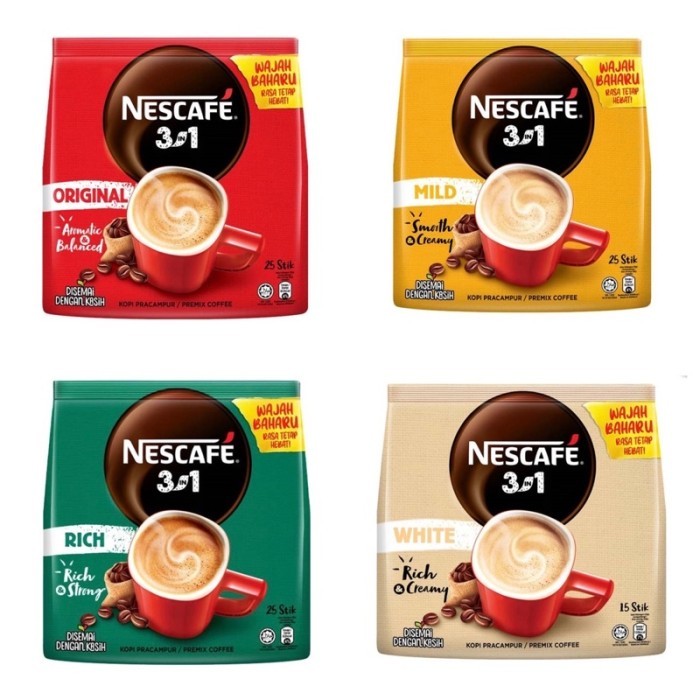 Jual Nescafe 3 in 1 Rich/Mild/Original Coffee Malaysia (25 stick x 18g ...