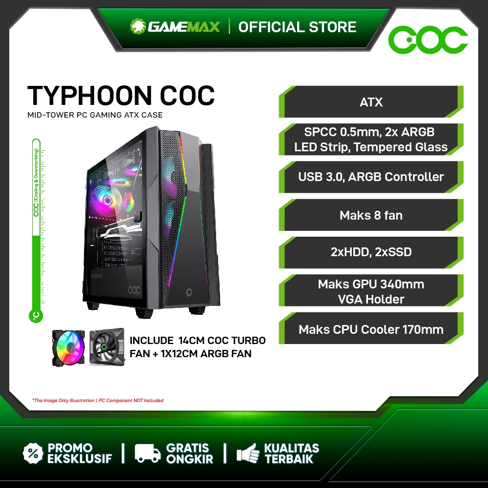 Jual Gamemax Typhoon COC System with COC Turbo Fan & ARGB Fan x1 ...