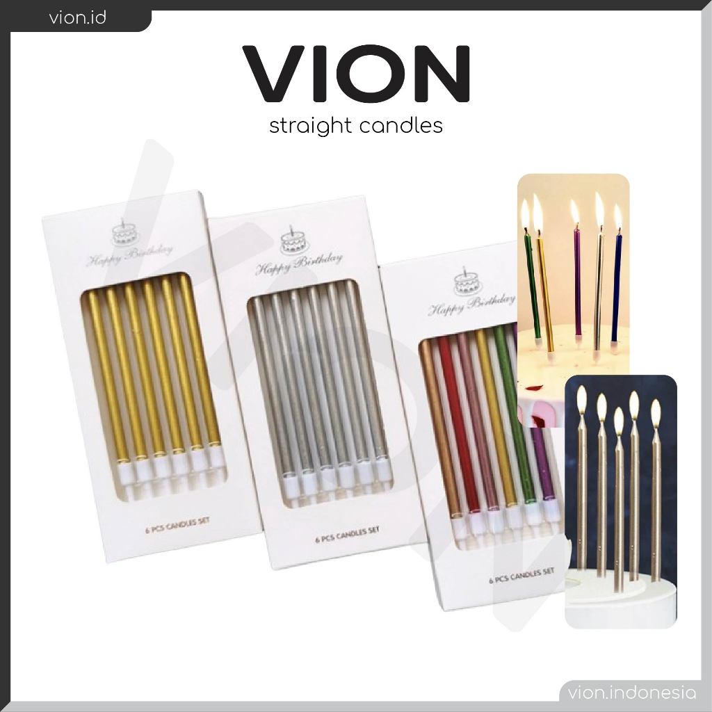 Jual VION Lilin Ulang Tahun Lurus Metalik 6pcs Emas Panjang Tinggi 13cm ...