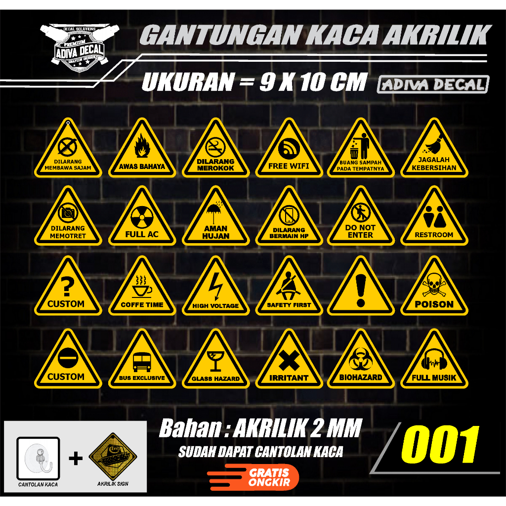 Jual GANTUNGAN KACA AKRILIK SEGITIGA MOTIF SYMBOL-KODE 001 Gantungan ...