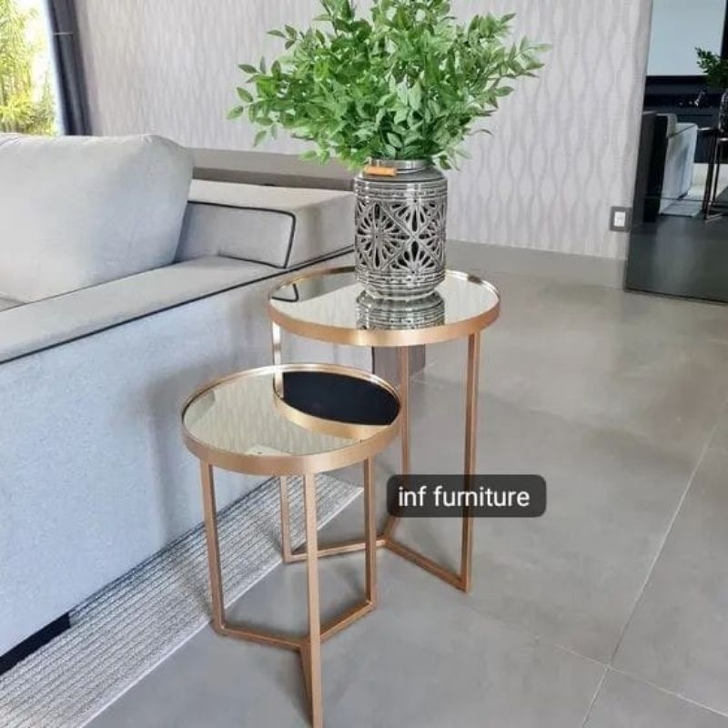 Jual side table meja tamu meja nesting top kaca cermin | Shopee Indonesia