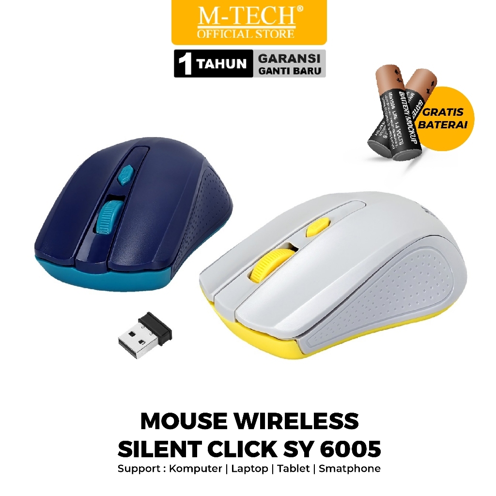 Jual Mouse Wireless Mtech SY 6005 Silent Click Free Battery untuk PC Laptop Smartphone M-tech ...