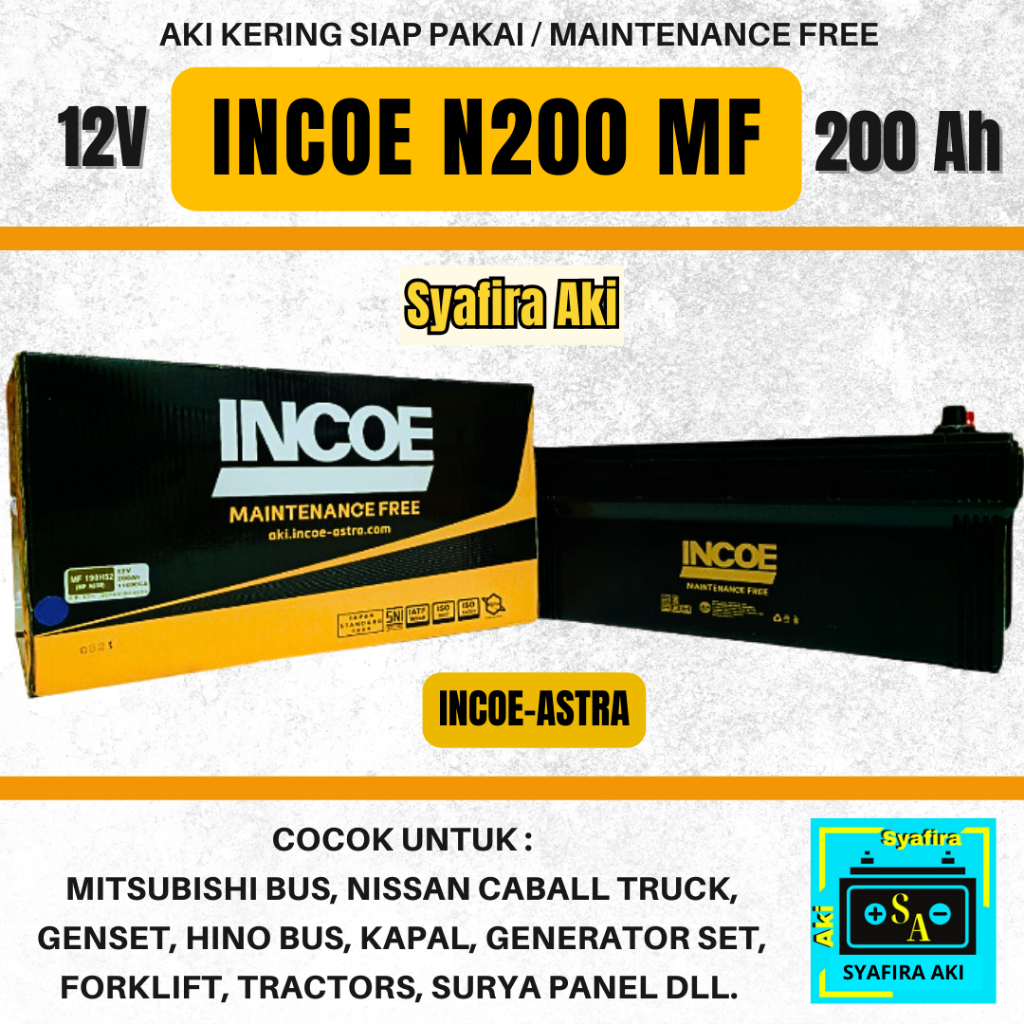 Jual AKI KAPAL, GENSET INCOE MF ASTRA N200 / 190H52 AKI KERING 12V / 200Ah | Shopee Indonesia