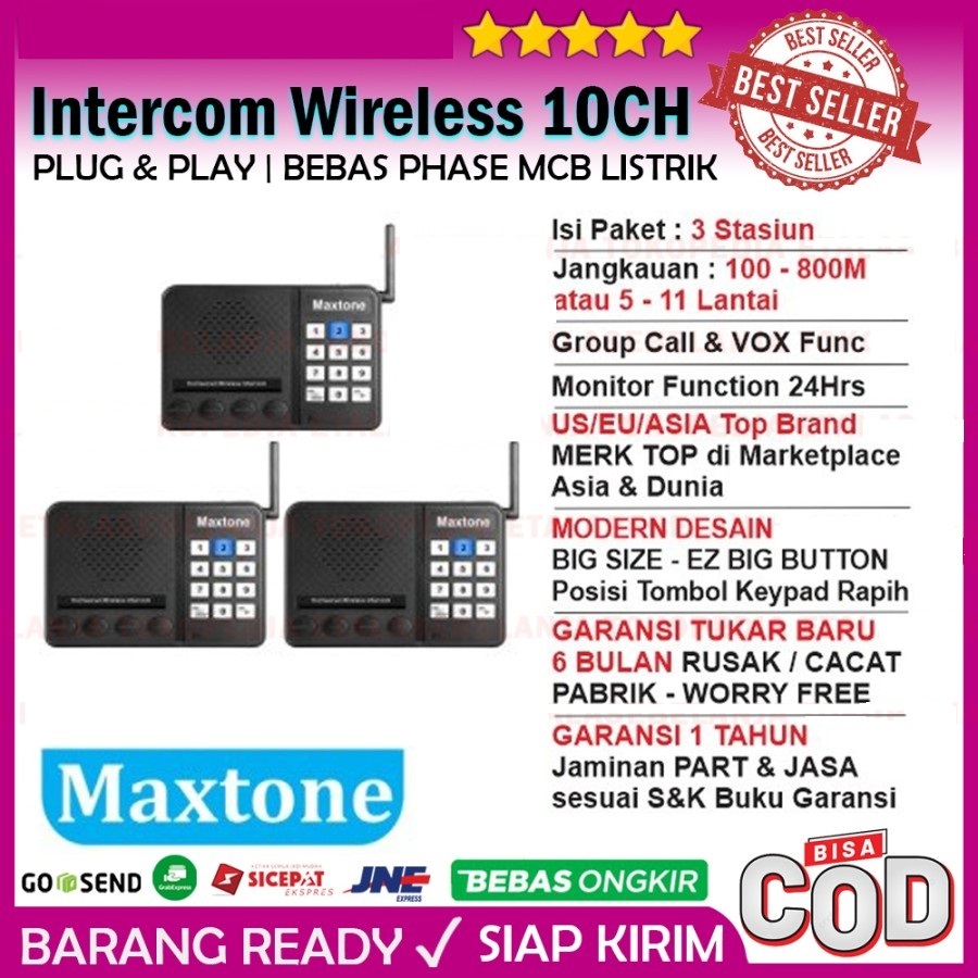 Jual Wireless Intercom 10CH Home Office Interkom Jarak jauh bebas colok ...