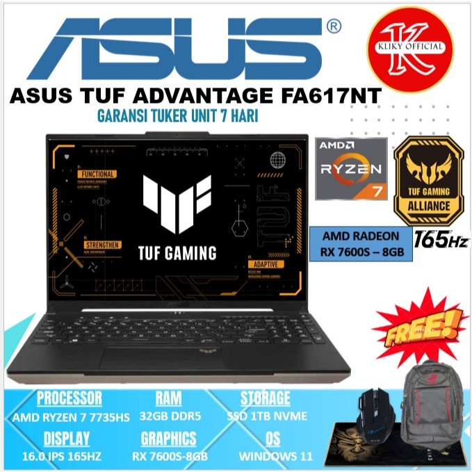 Jual Laptop Gaming Asus TUF A16 FA617NS Advantage AMD Ryzen 7 7735HS ...