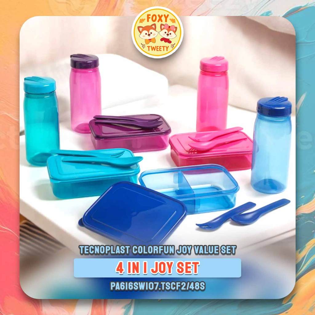 Jual Kotak Bekal 4 in 1 TECHNOPLAST Colorfun Joy Value Set / LUNCH BOX SET (1 SET) | Shopee ...