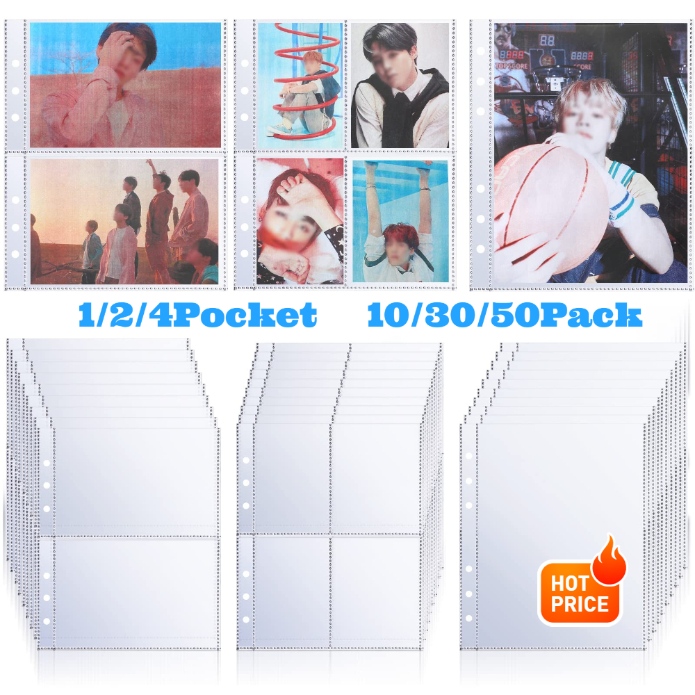 Jual 10/30/50 PCS Binder Pockets Clear 4/2/1 Pocket Pouch Document ...