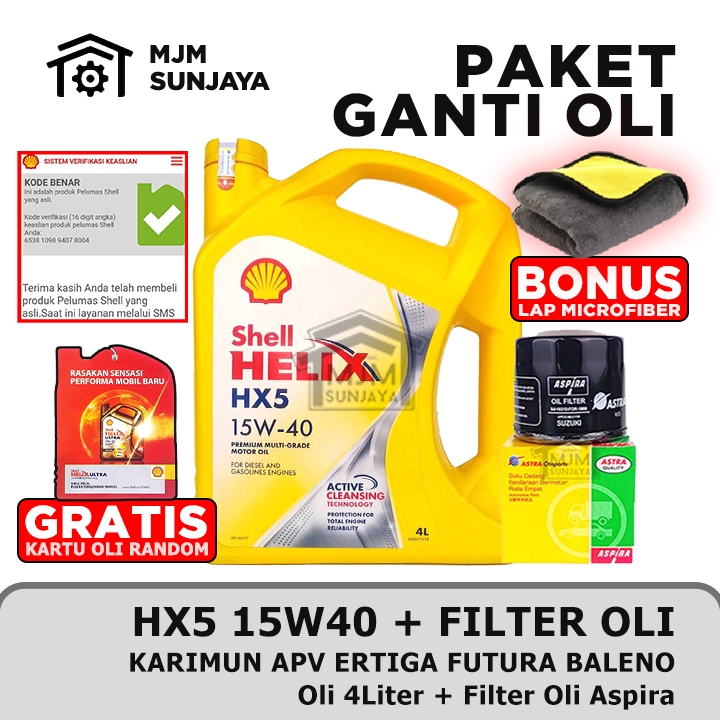 Jual [GRATIS FILTER OLI] PAKET Ganti Oli Mesin Shell Helix HX5 SAE 15W ...