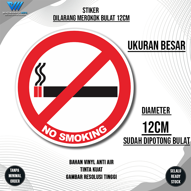 Jual Cutting Stiker Dilarang Merokok bulat 12cm | Ruangan bebas Rokok ...