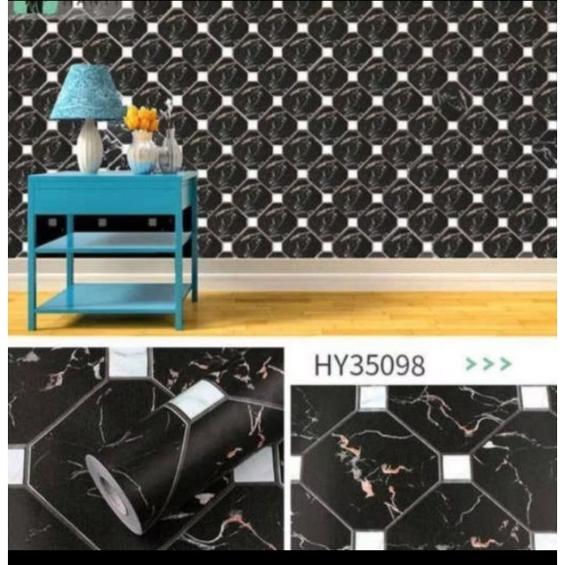 Jual Wallpaper Sticker Dinding Marmer Marble Kotak Hitam Putih 3D Mewah ...