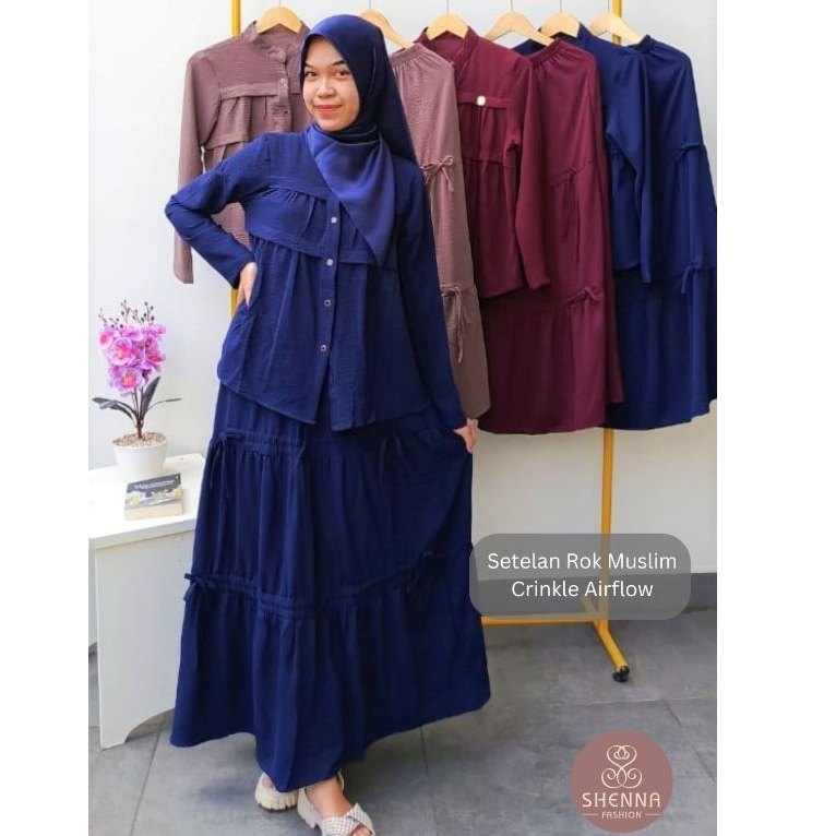 Jual Setelan Rok Wanita Muslim Kekinian / Baju Kurung Variasi Kancing ...
