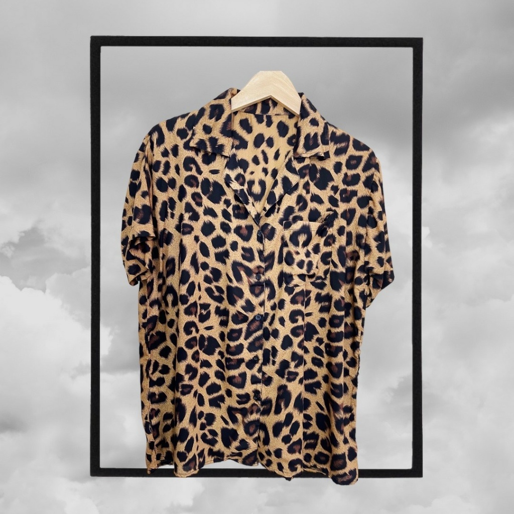 Jual kemeja pria motif macan rayon lengan pendek 730 | Shopee Indonesia