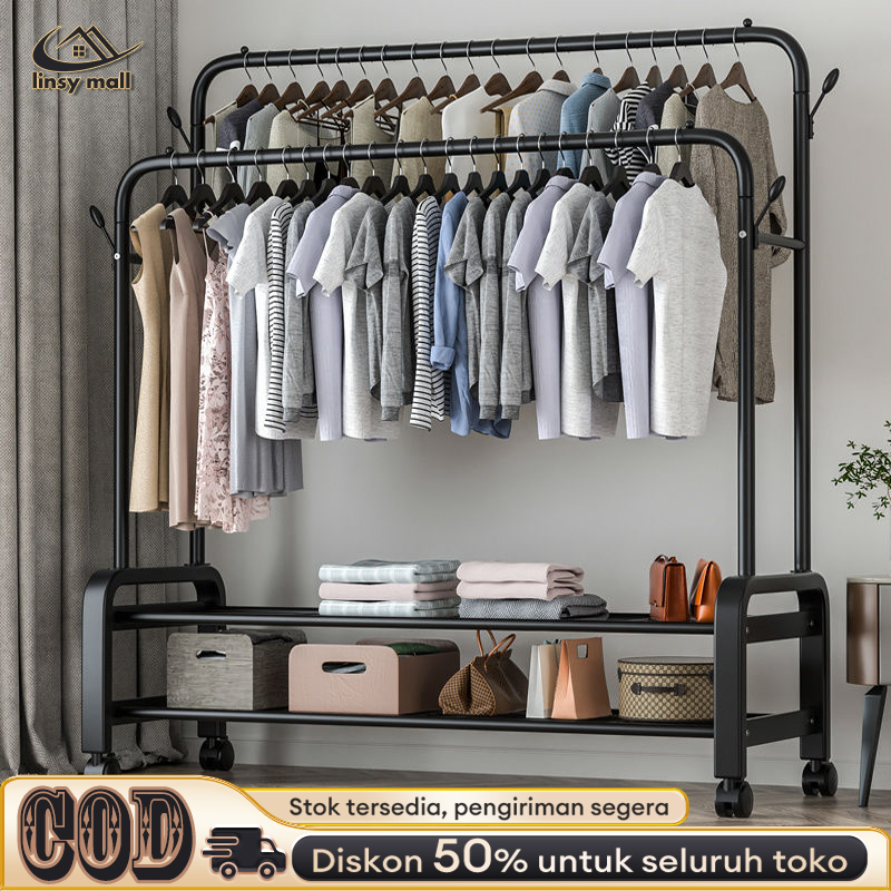 Jual Stand Hanger Double Rak Gantungan Baju Berdiri Besi Kuat Rak Baju ...