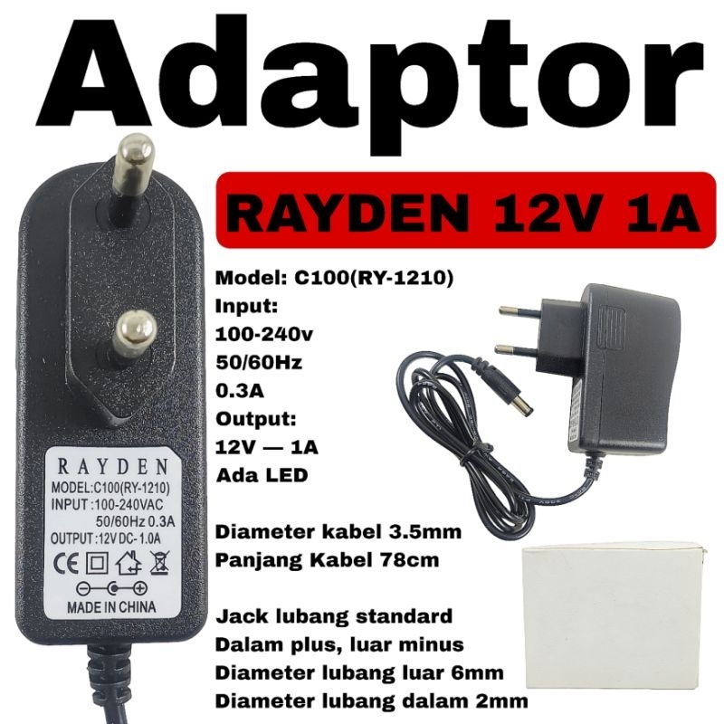 Jual Adaptor 12v 1a Adapter DC Switching 12 Volt 1 Ampere Rayden ...