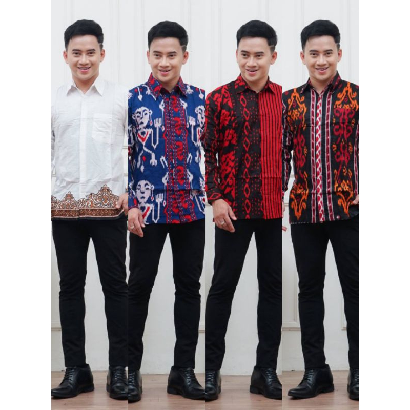 Jual Baju Batik Pria Lengan Panjang Putih Kombinasi Batik Dayak Songket ...