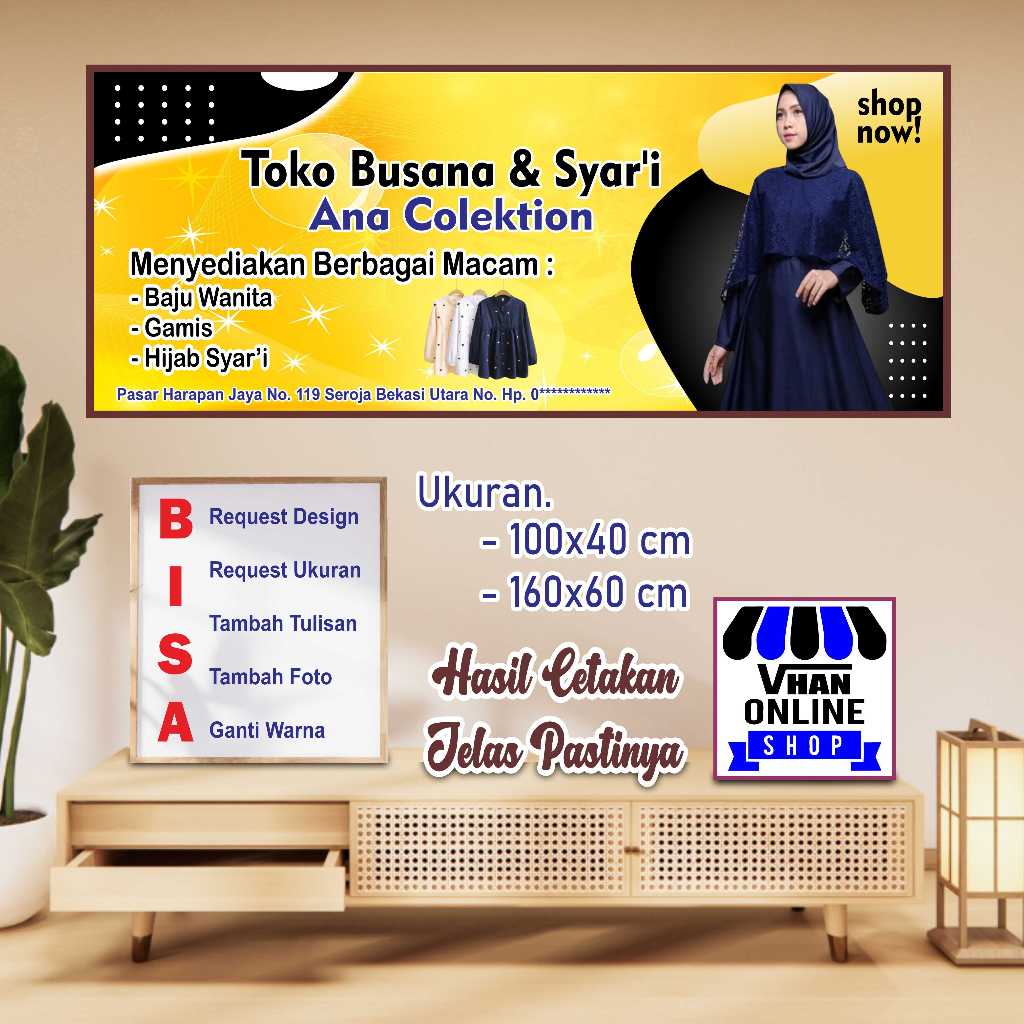 Jual Custom Banner Spanduk MMT Toko Busana Muslim Bagus Keren | Shopee ...