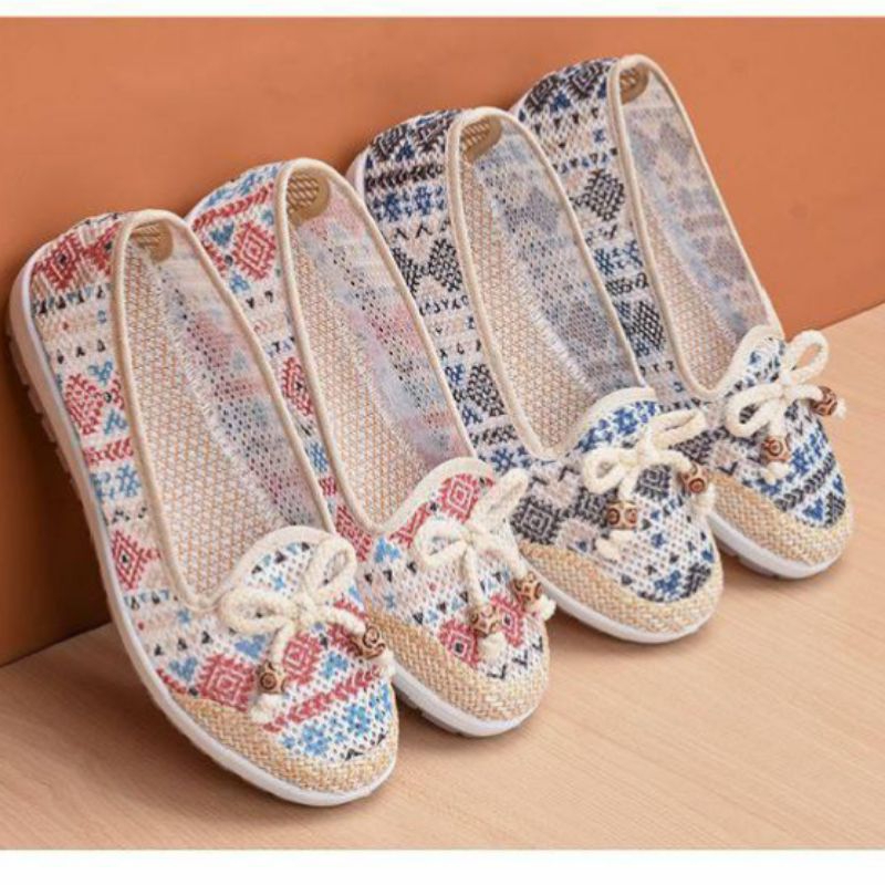 Jual JASMAR SEPATU WANITA TEPLEK MOTIF BATIK SEPATU FLAT KAIN CANVAS ...