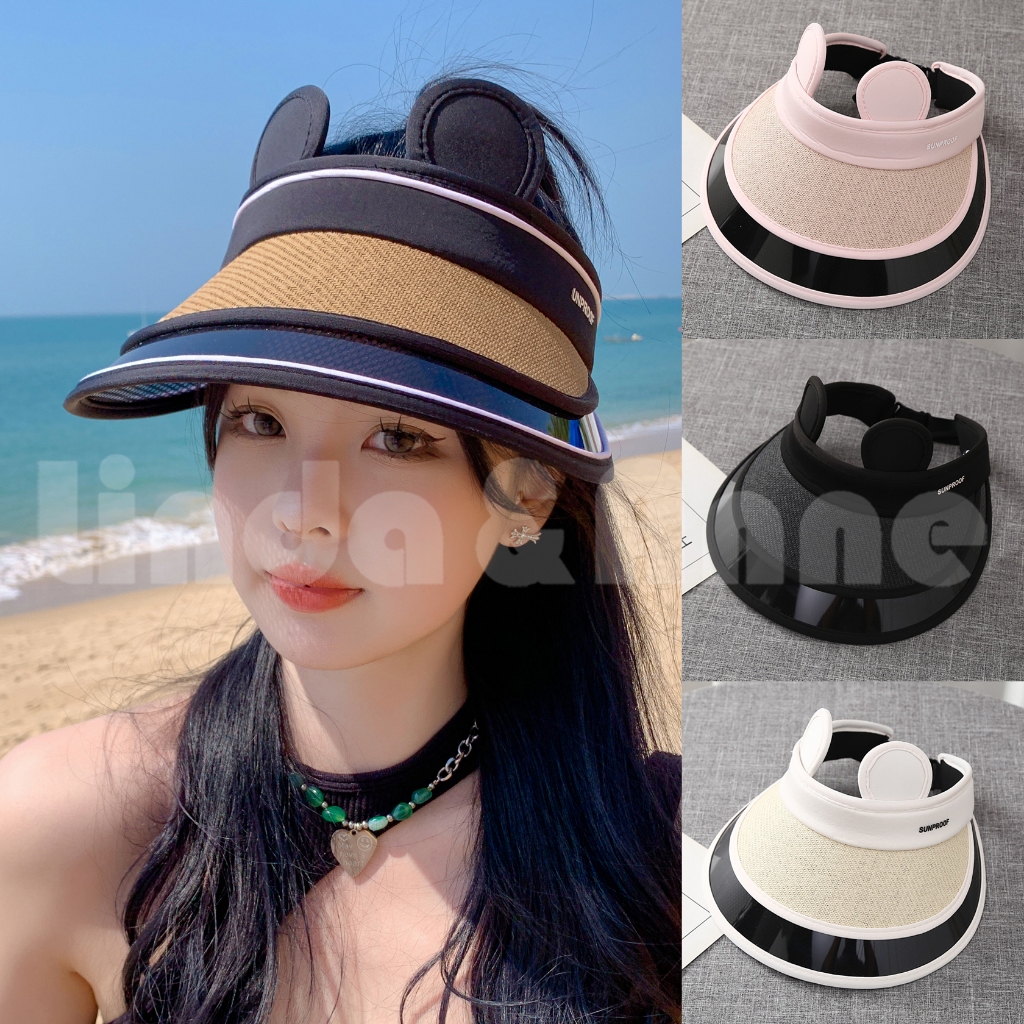 Jual L&A - Topi Visor Wanita Bentuk Telinga Beruang Lucu Topi Pantai Pelindung Sinar Matahari ...