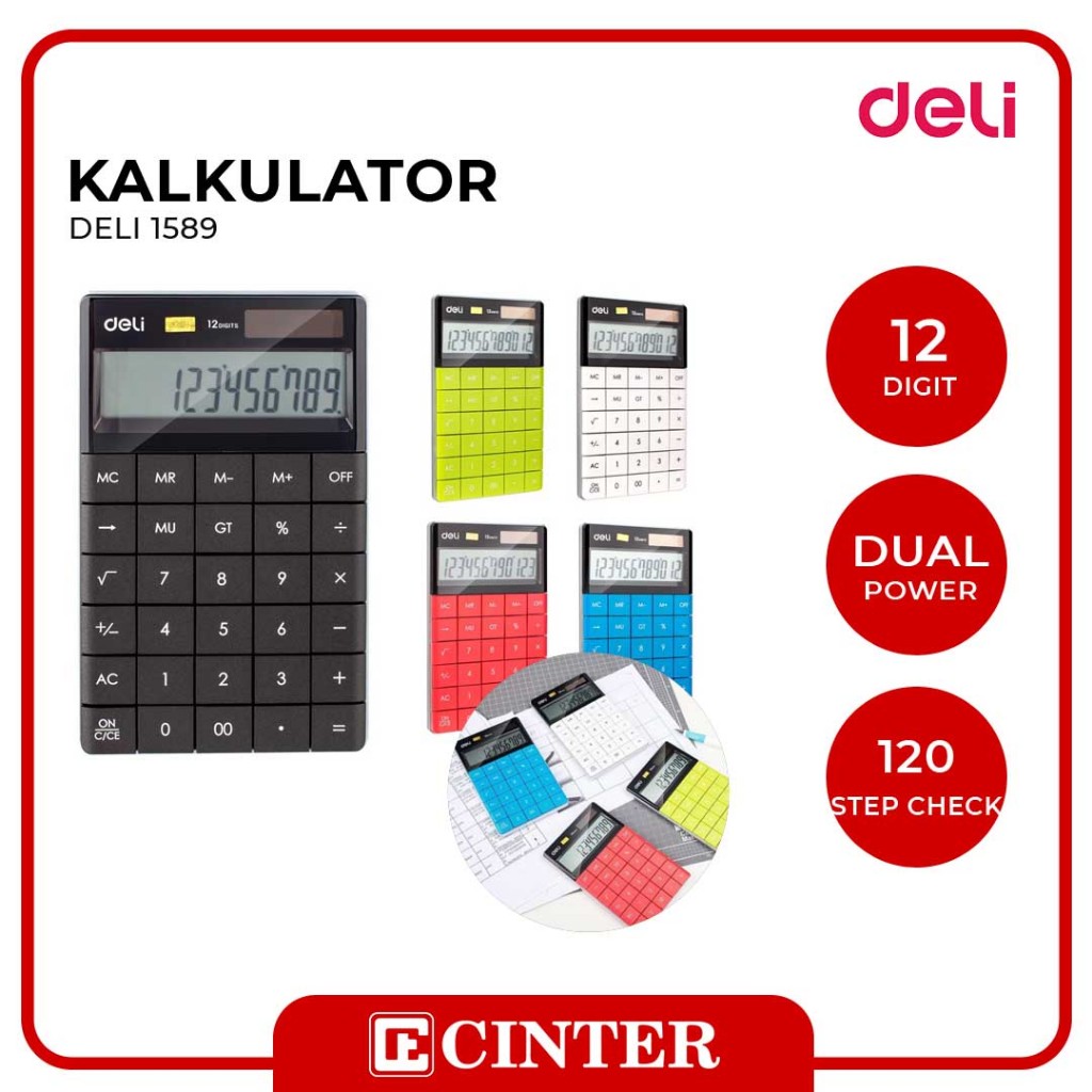 Jual DELI - KALKULATOR / ALAT BANTU HITUNG / CALCULATOR 12 DIGIT WARNA 1589 | Shopee Indonesia