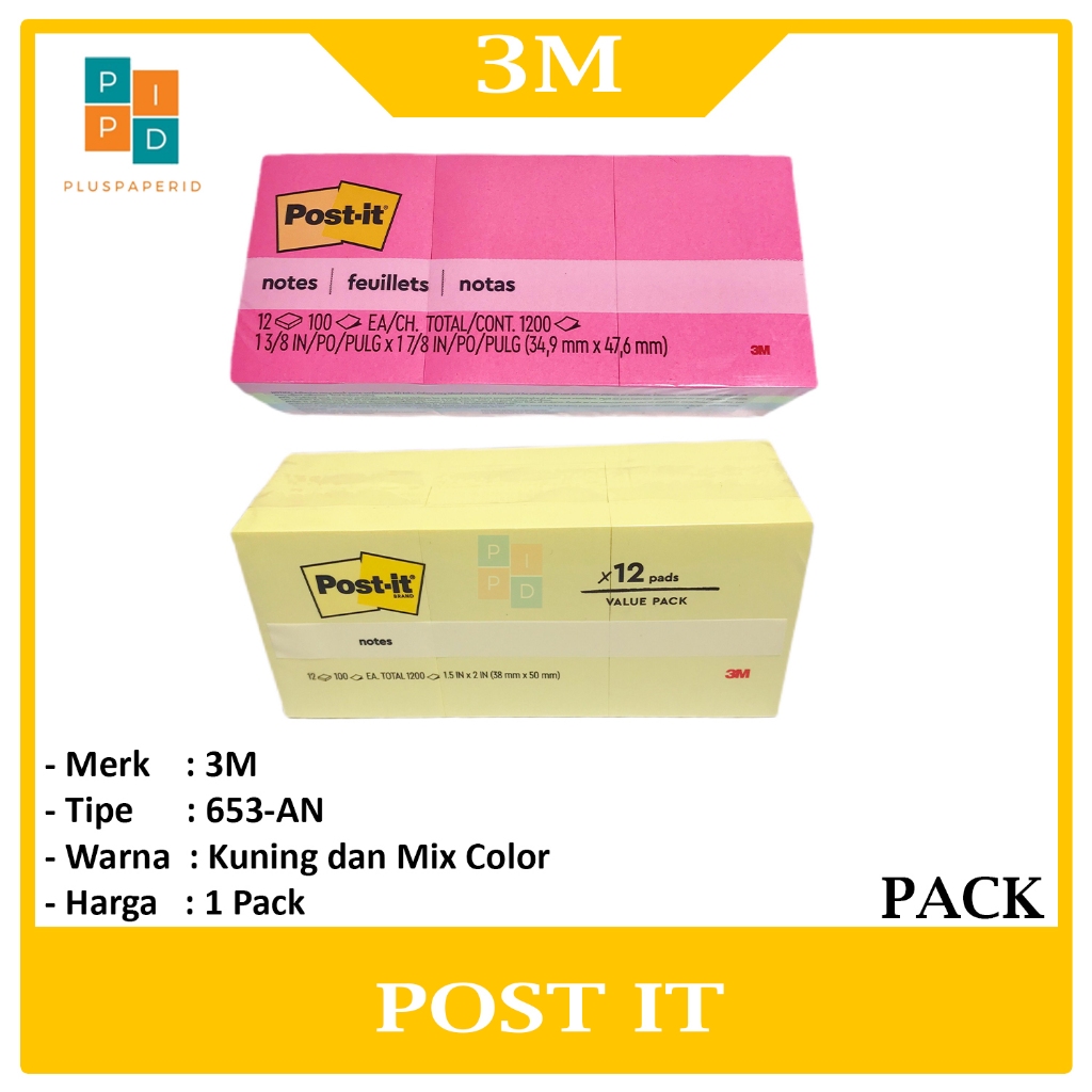 Jual 3M - Post It Notes 653AN Mix Warna dan Kuning - Pack | Shopee ...