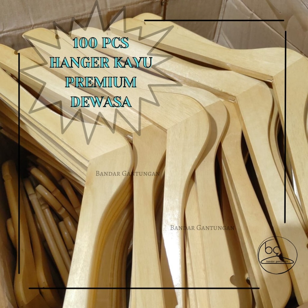 Jual PAKET 100 PCS Hanger Kayu NATURAL PREMIUM Tanpa Palang Gantungan ...